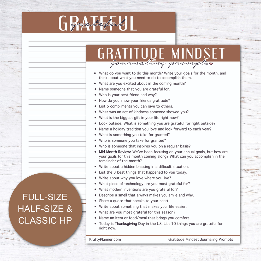 Gratitude Mindset Journaling Prompts | November 2021 — Krafty Planner