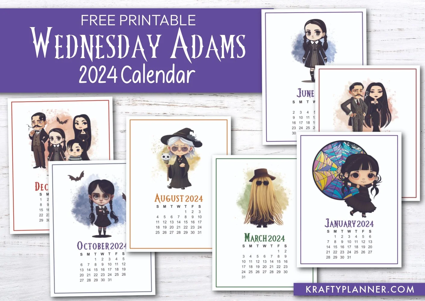 2024 Wednesday Addams Calendar | Free Printable — Krafty Planner