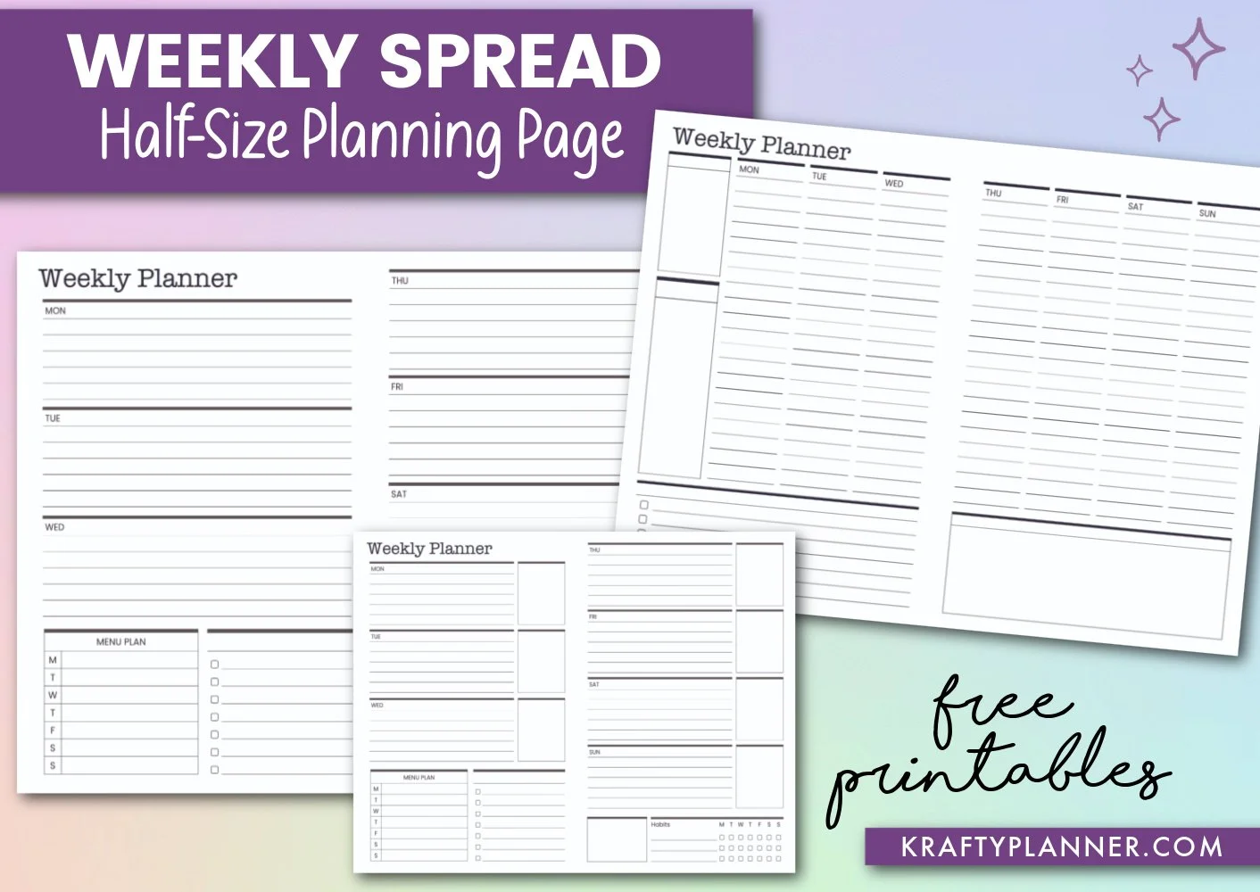 Printable Weekly Spread: One-page landscape — Krafty Planner