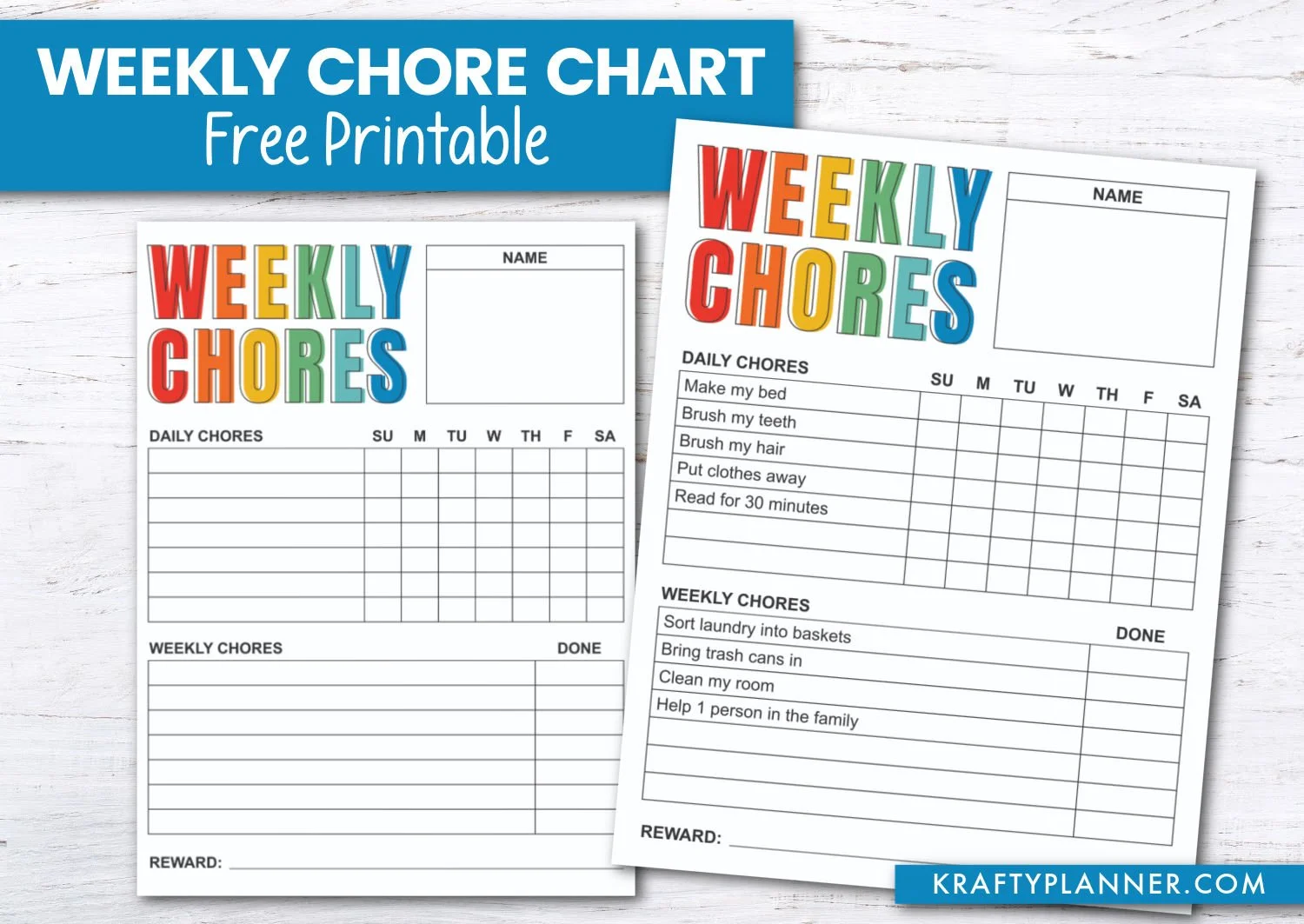 Free Printable Weekly Chore Chart — Krafty Planner