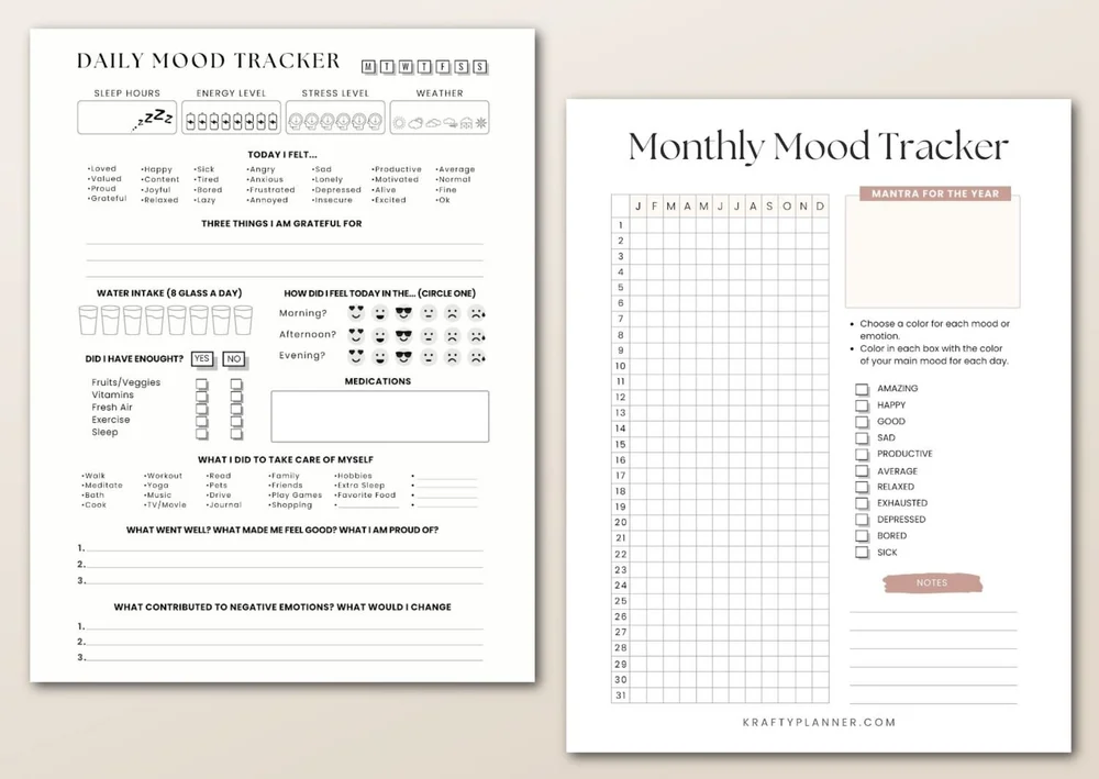 Daily Mood Tracker for Mental Wellness — Krafty Planner