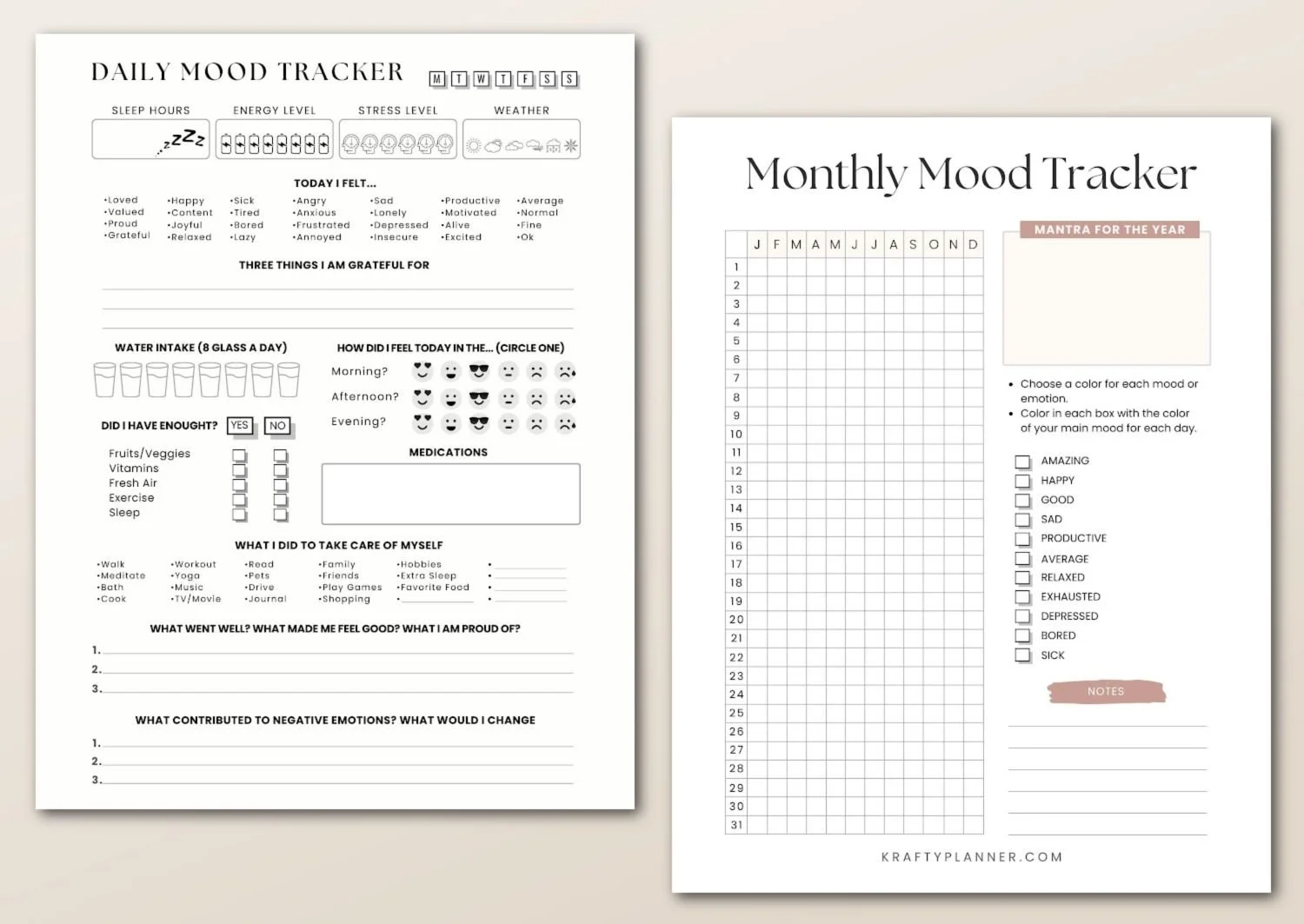 Daily Mood Tracker for Mental Wellness — Krafty Planner
