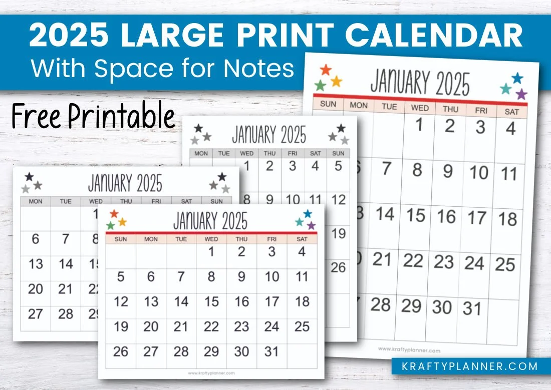 Free 2025 Large Print Calendar With Notes — Krafty Planner