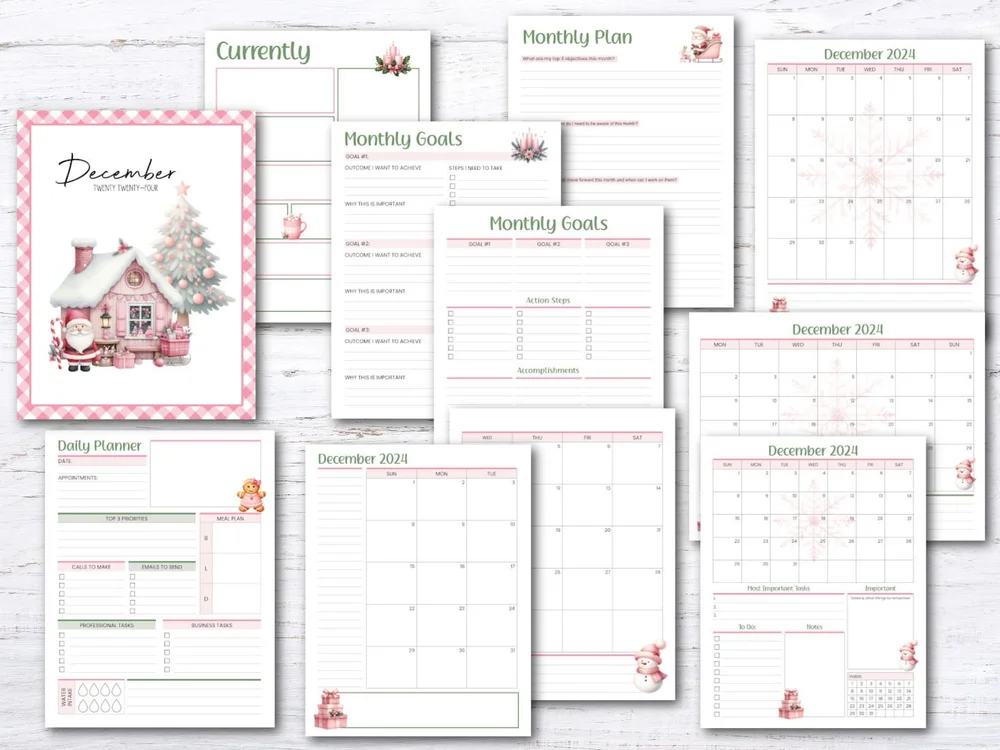 December 2024 Planners Pink Christmas Vibes — Krafty Planner