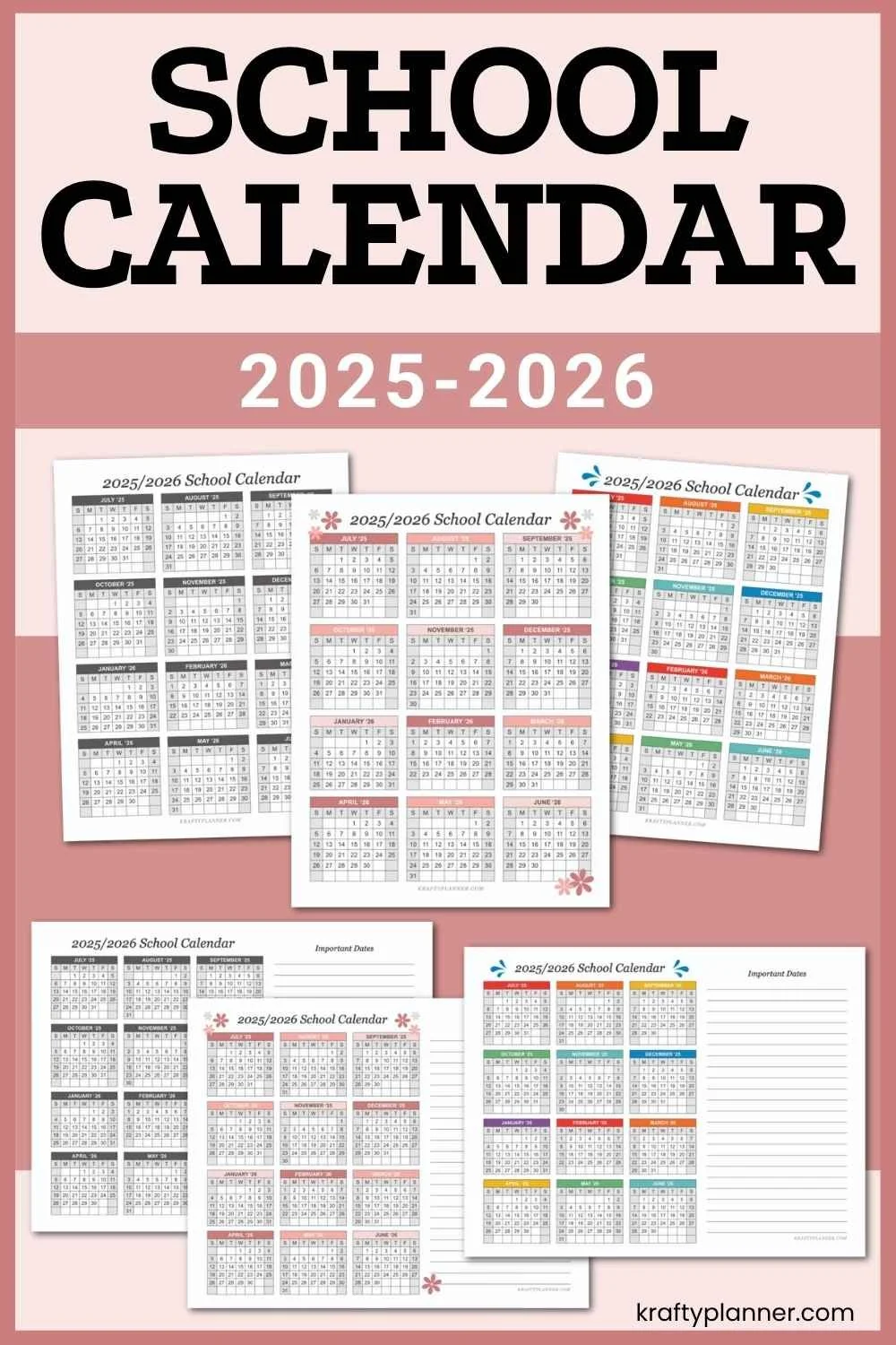2025/2026 School Calendar Printables — Krafty Planner