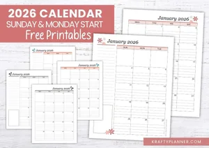 Free 2026 Two-Page Calendars Lined Days — Krafty Planner