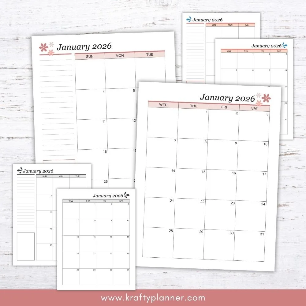 Printable 2026 Two-Page Monthly Calendar — Krafty Planner