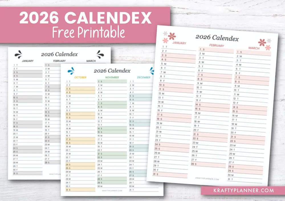 2026 Printable Calendex for Your Planner — Krafty Planner