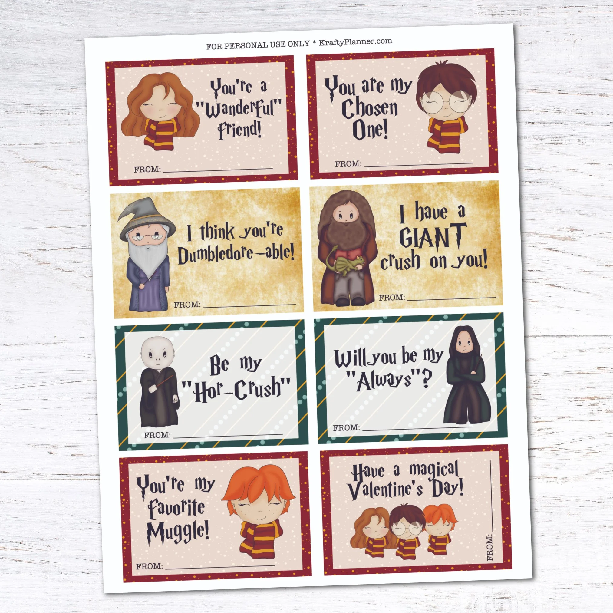 Day 8: Free Printable Harry Potter Valentine's Day Cards — Krafty Planner