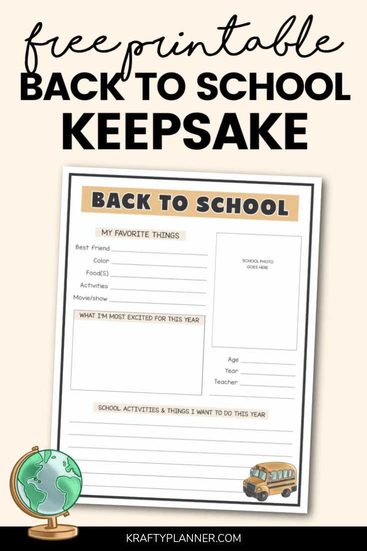 Back to School Keepsake | Free Printable — Krafty Planner