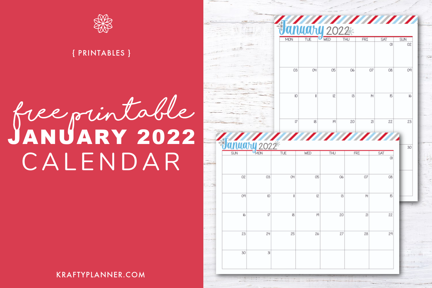 Free Printable January 2022 Calendar — Krafty Planner