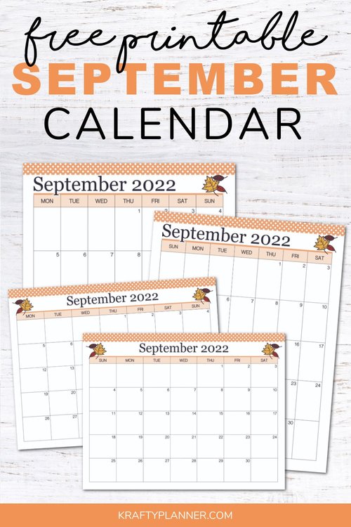 Cute September Calendar 2022 Printable