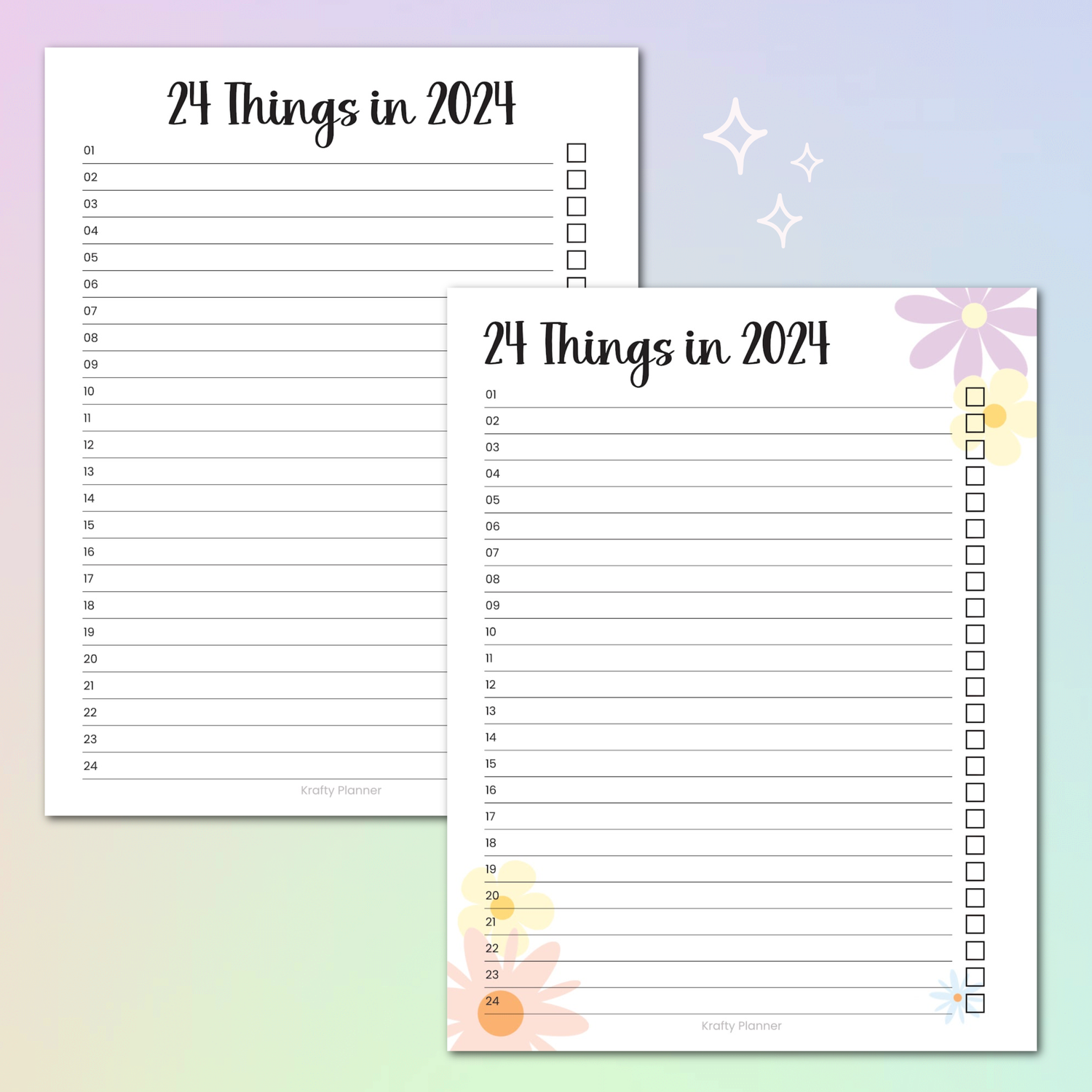 24 Things in 2024 - Free Printable 2024 Bucket List — Krafty Planner
