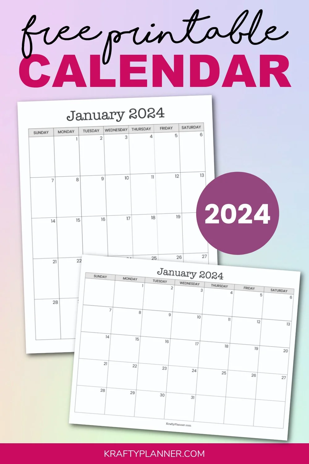 Free Printable Black and White 2024 Calendar — Krafty Planner