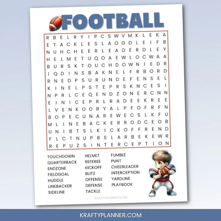 Free Printable Football Wordsearch — Krafty Planner