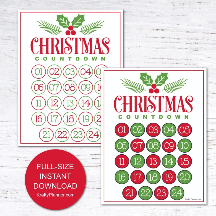 Christmas Countdown Advent Calendar {Free Printable} — Krafty Planner