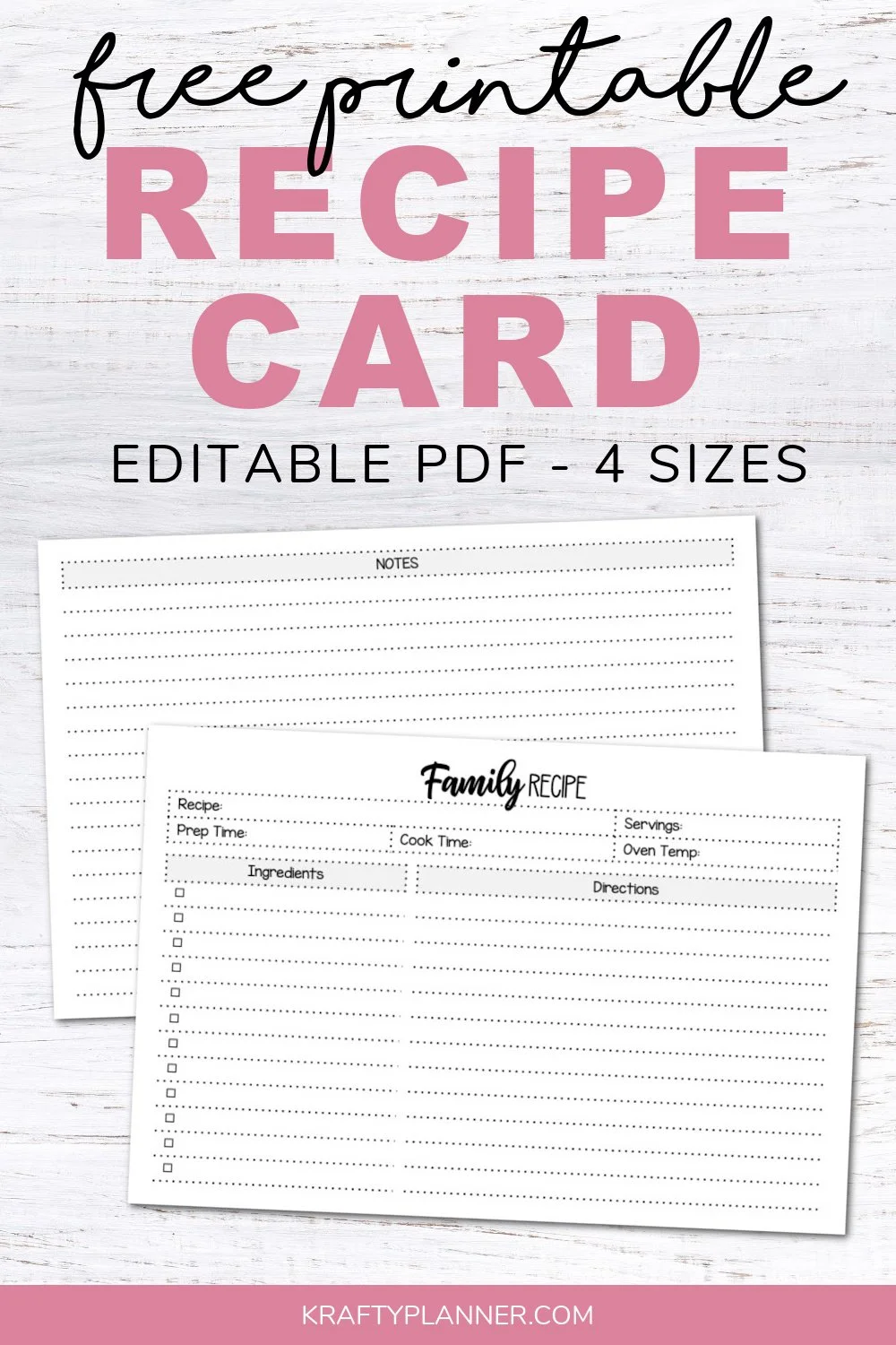 Free Printable Family Recipe Card {Editable PDF} — Krafty Planner