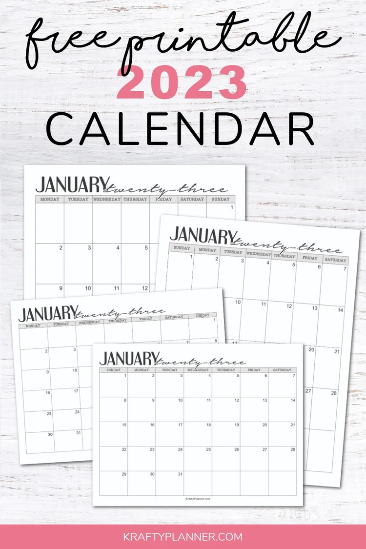 Free Printable 2023 Calendars — Krafty Planner