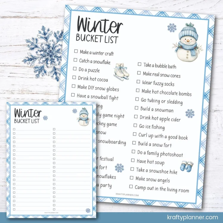 Winter Adventures Printable Bucket List — Krafty Planner