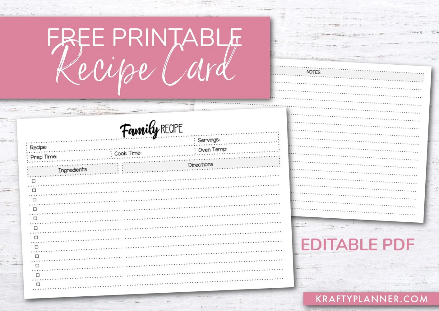 Free Printable Family Recipe Card {Editable PDF} — Krafty Planner