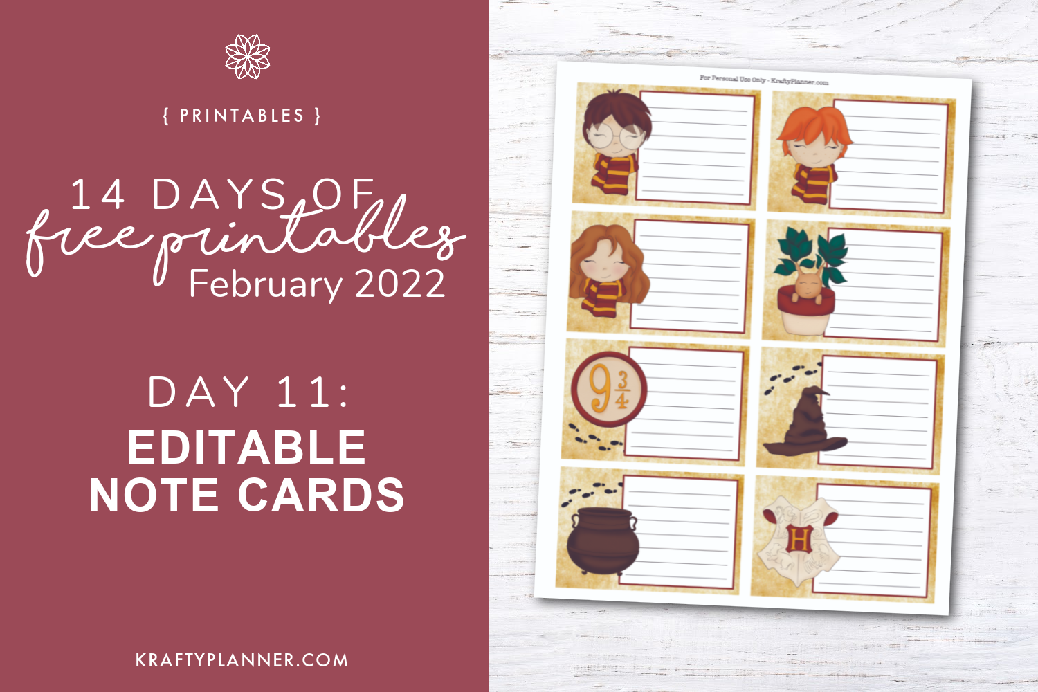 Day 11: Free Printable Harry Potter Editable Note Cards — Krafty Planner