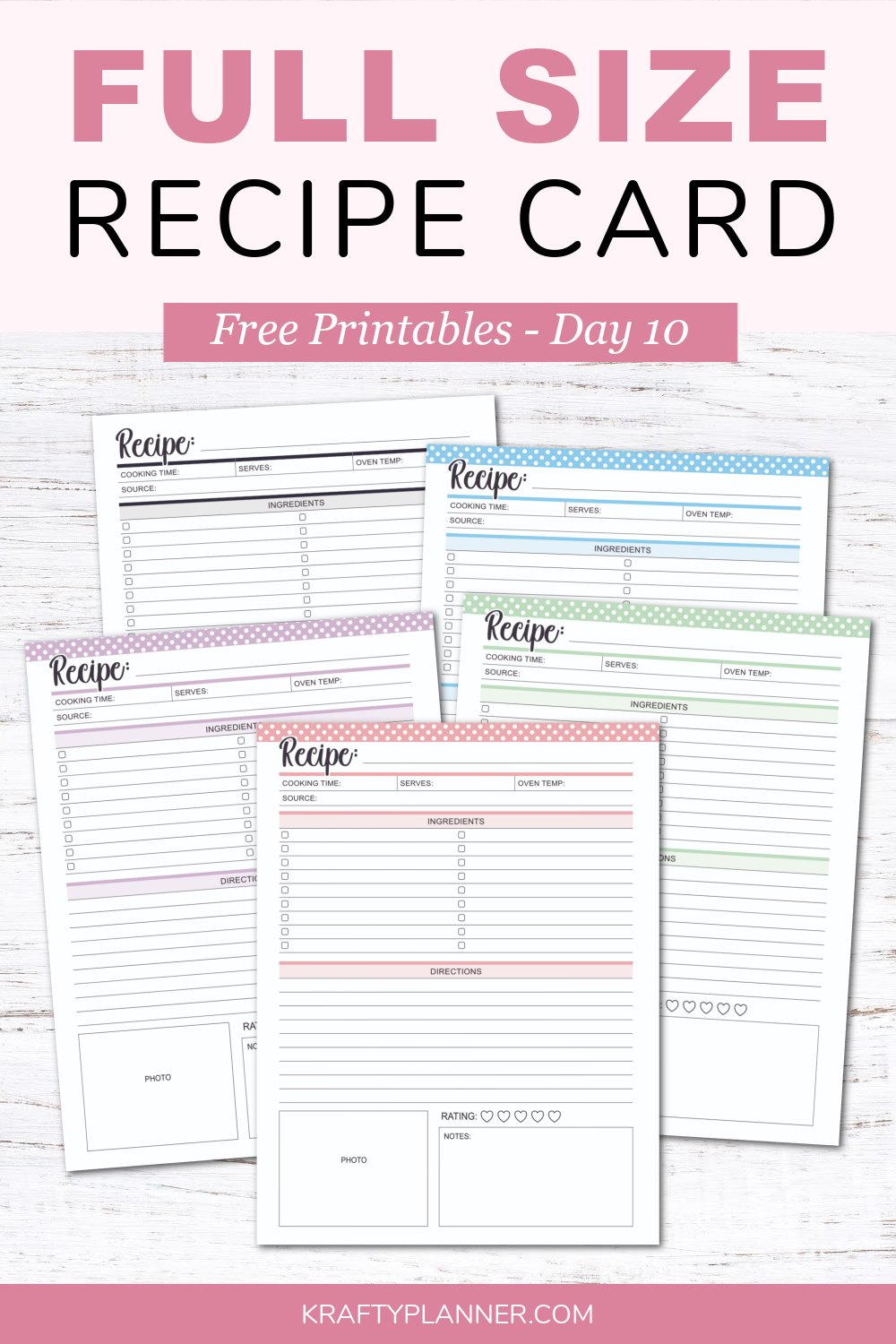 Full Size Recipe Card - Free Printable (Day 10) — Krafty Planner