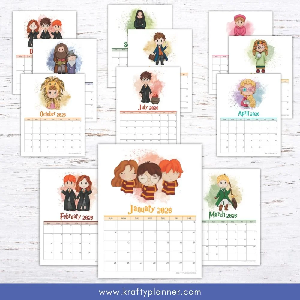 Free Printable 2026 Harry Potter Calendar — Krafty Planner