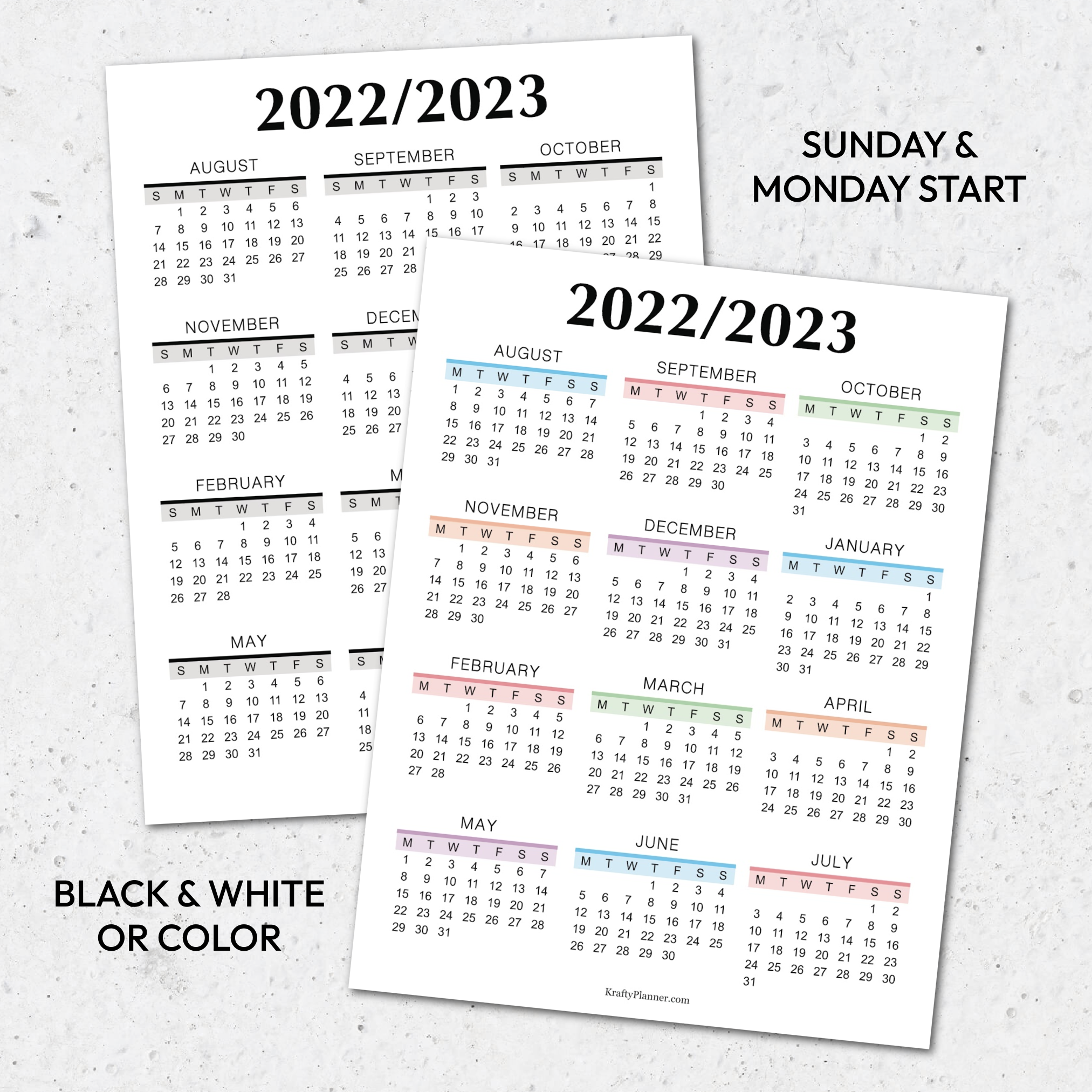 Free Printable Year at a Glance School Calendar — Krafty Planner