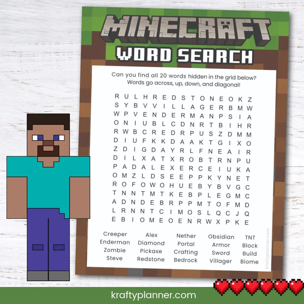Free Printable Minecraft Word Search — Krafty Planner