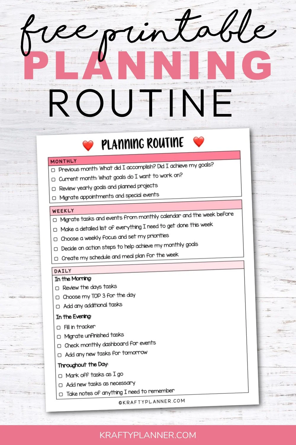 Planning Routine Free Printable Checklist — Krafty Planner