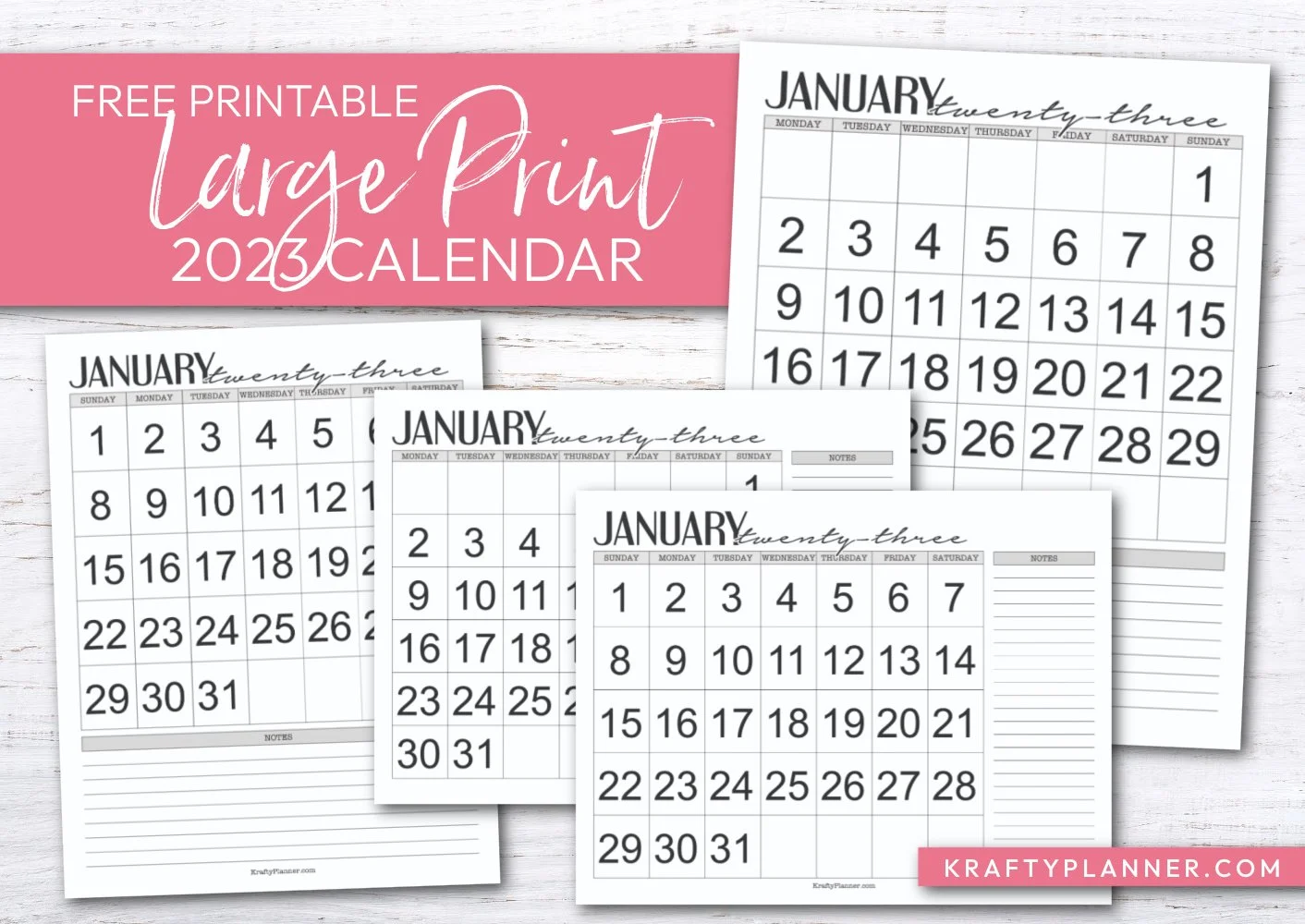 Large Print 2023 Calendar {Free Printable} — Krafty Planner