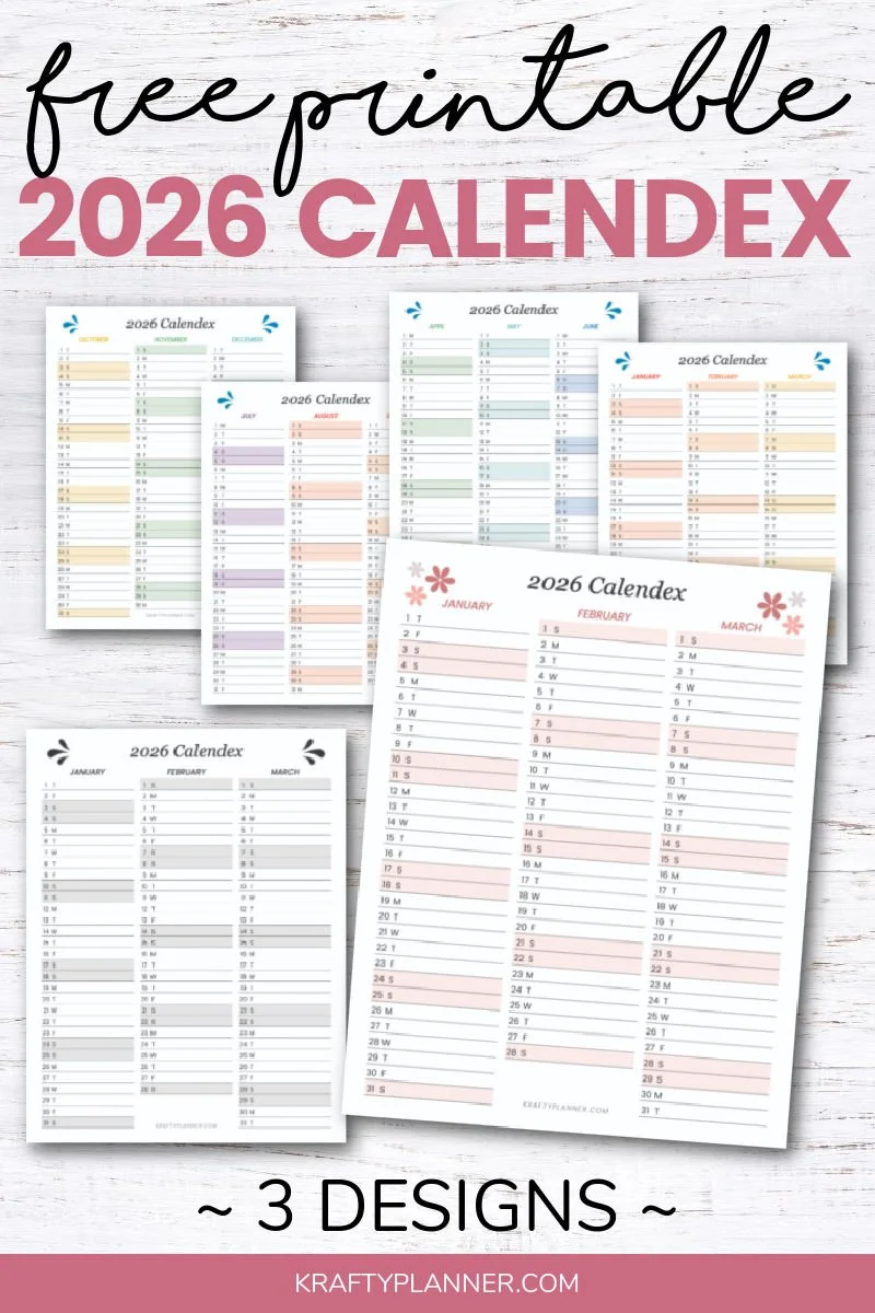 2026 Printable Calendex for Your Planner — Krafty Planner