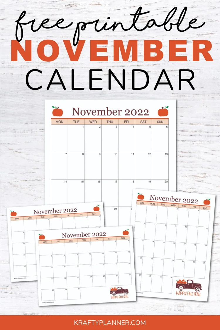 Free Printable November 2022 Calendar — Krafty Planner