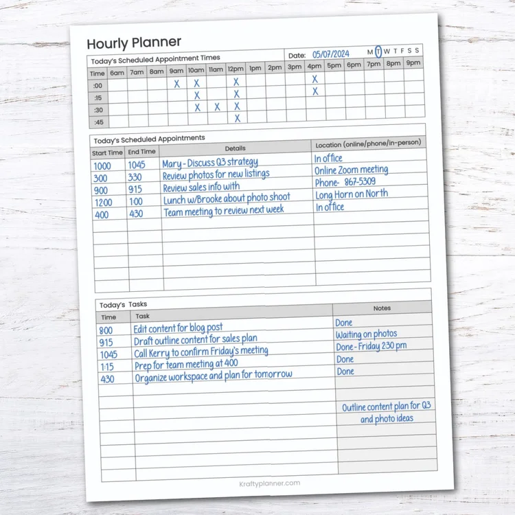 Stay on Track: Printable Hourly Planner — Krafty Planner