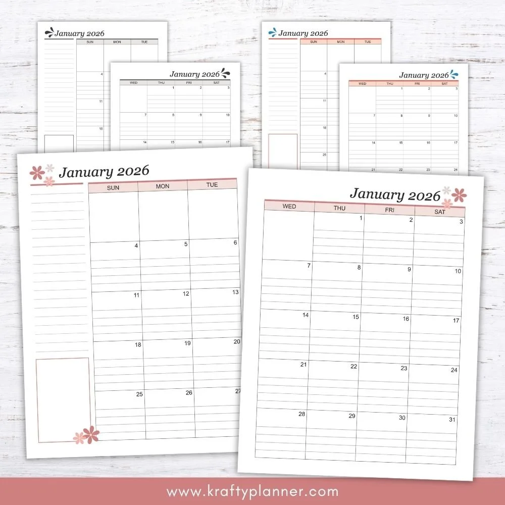 Free 2026 Two-Page Calendars Lined Days — Krafty Planner