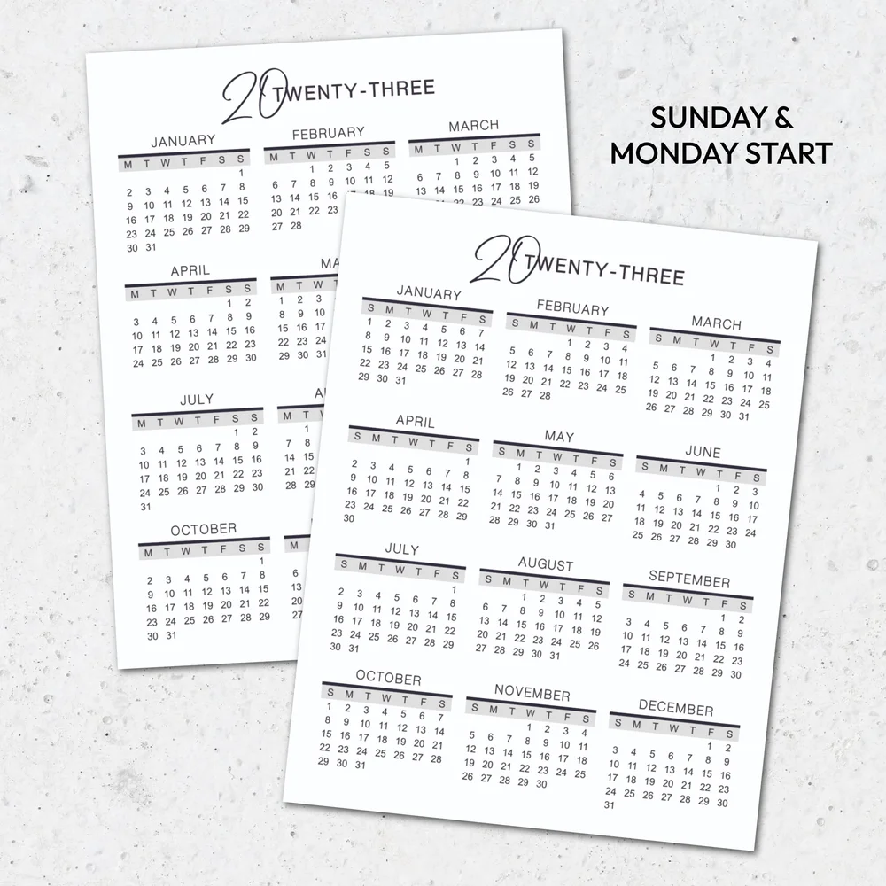 2023 Year-At-A-Glance Free Printable — Krafty Planner