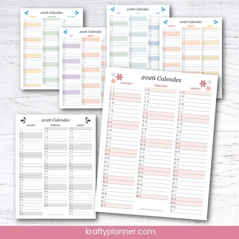 2026 Printable Calendex for Your Planner — Krafty Planner