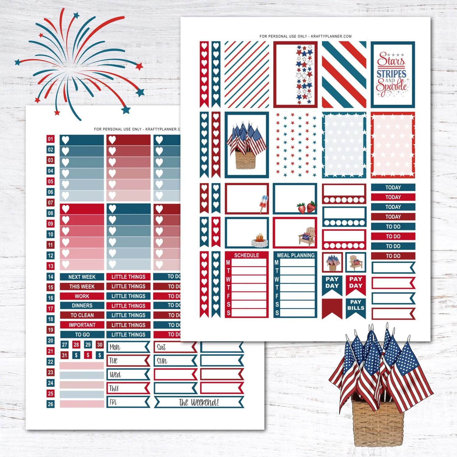 Free Printable 4th of JULY Planner Stickers — Krafty Planner