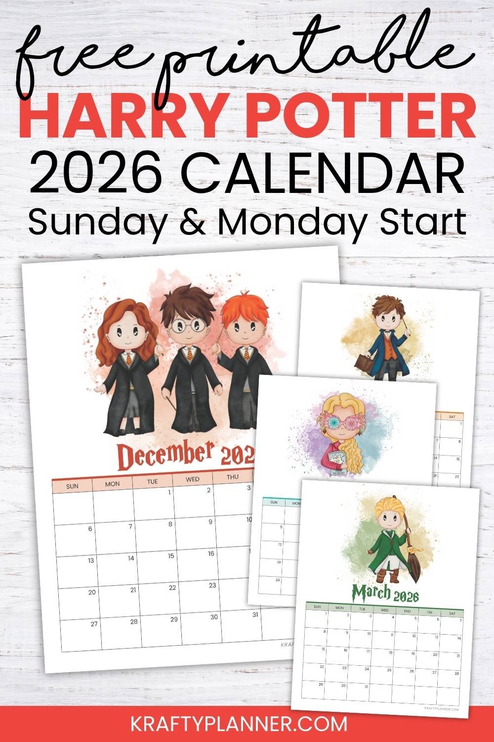 Free Printable 2026 Harry Potter Calendar — Krafty Planner