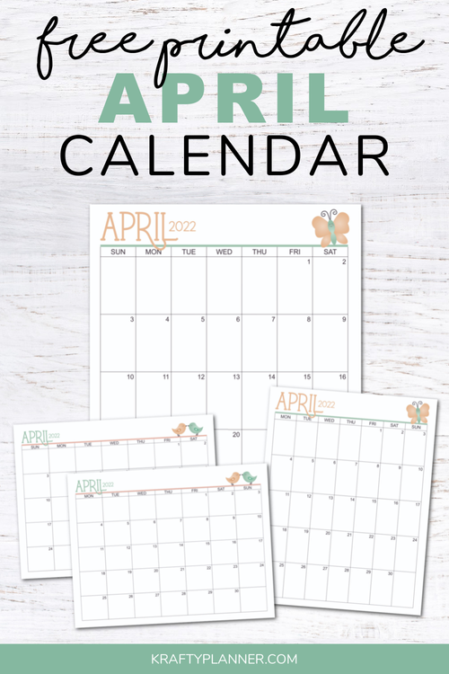 Free Printable April 2022 Calendar — Krafty Planner