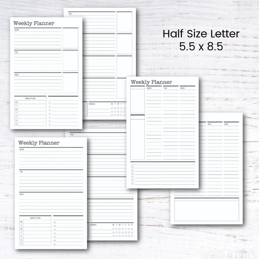 Free Printable Half-Size Weekly Planner — Krafty Planner