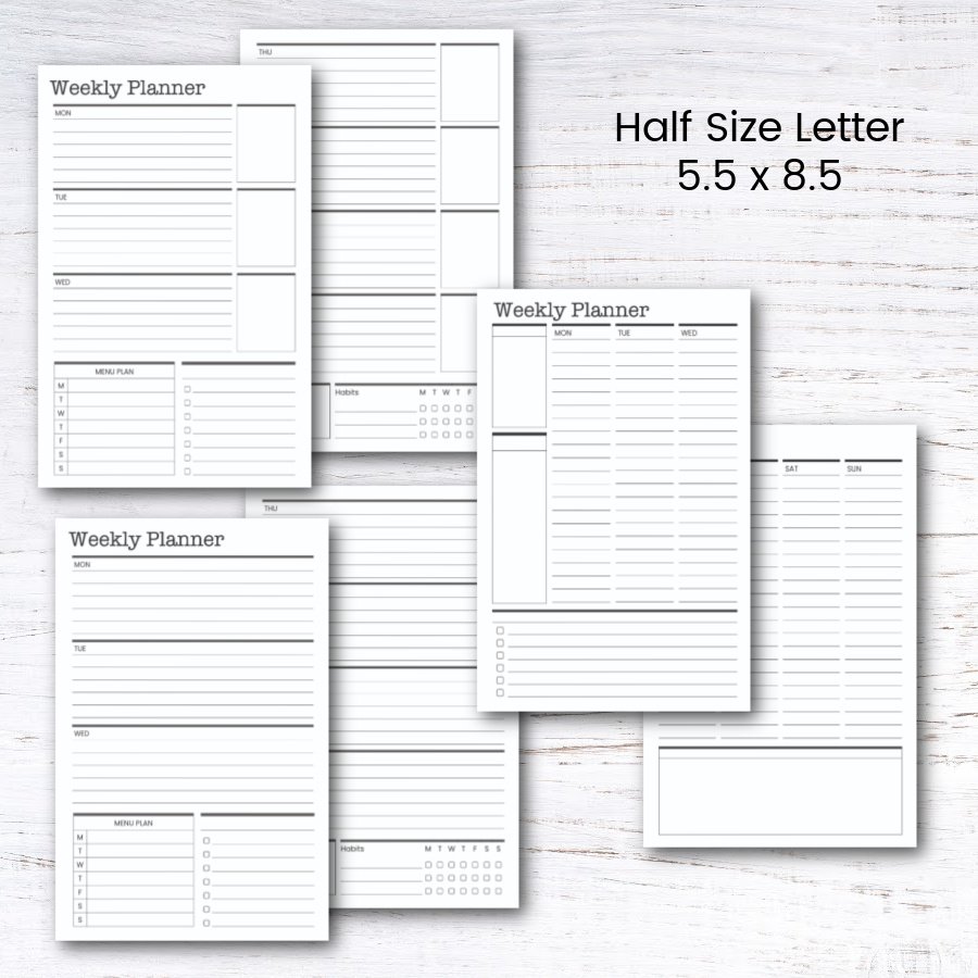Free Printable Half-Size Weekly Planner — Krafty Planner