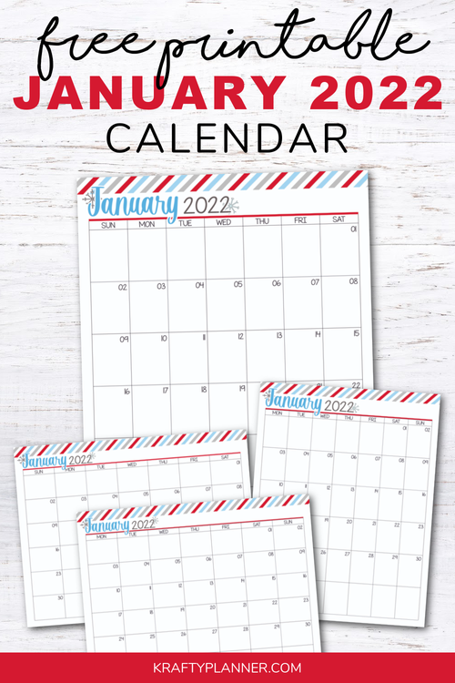 Free Printable January 2022 Calendar — Krafty Planner