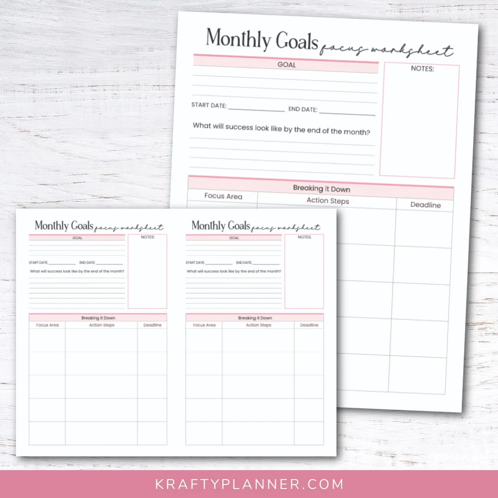 Monthly Goals Focus Printable Worksheet — Krafty Planner