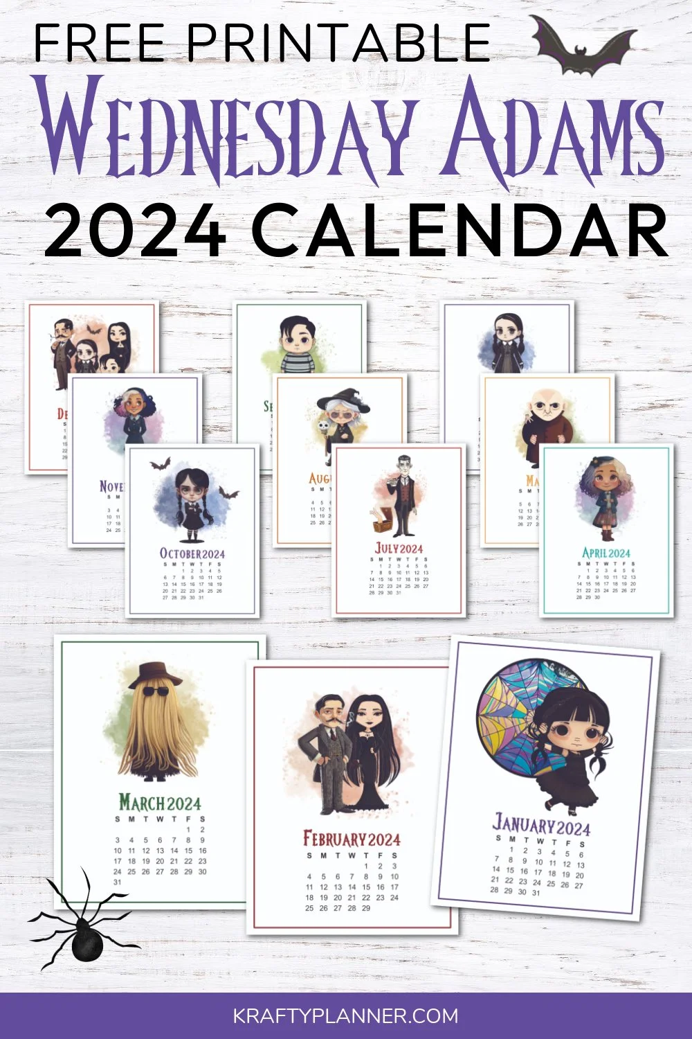 2024 Wednesday Addams Calendar | Free Printable — Krafty Planner