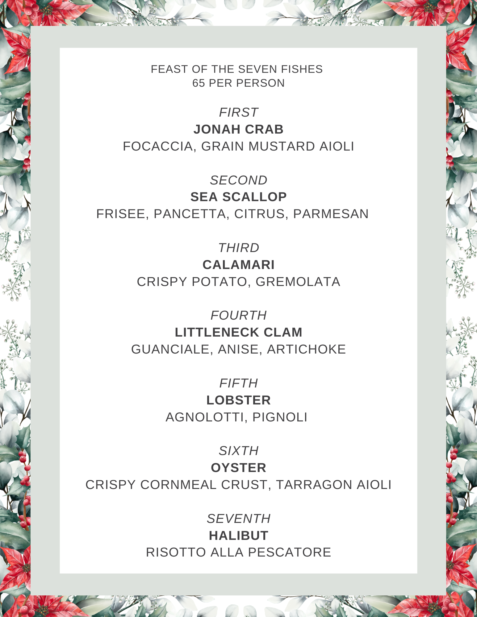 SAMPLE MENUS — FISHERMEN'S VIEW