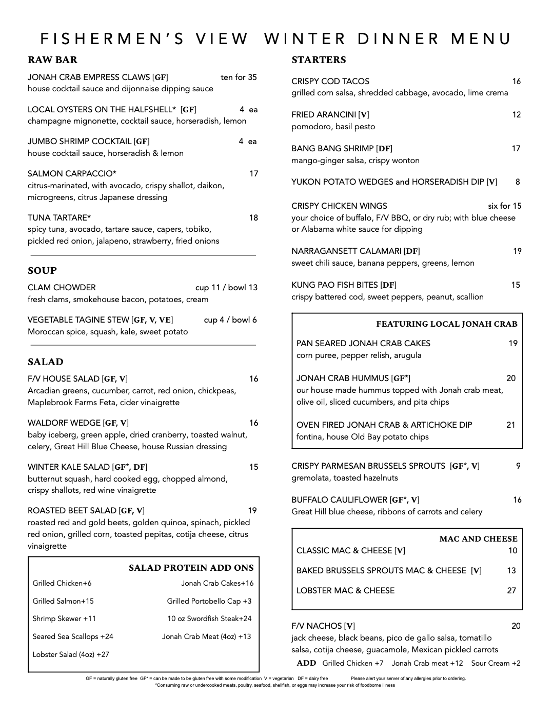 SAMPLE MENUS — FISHERMEN'S VIEW