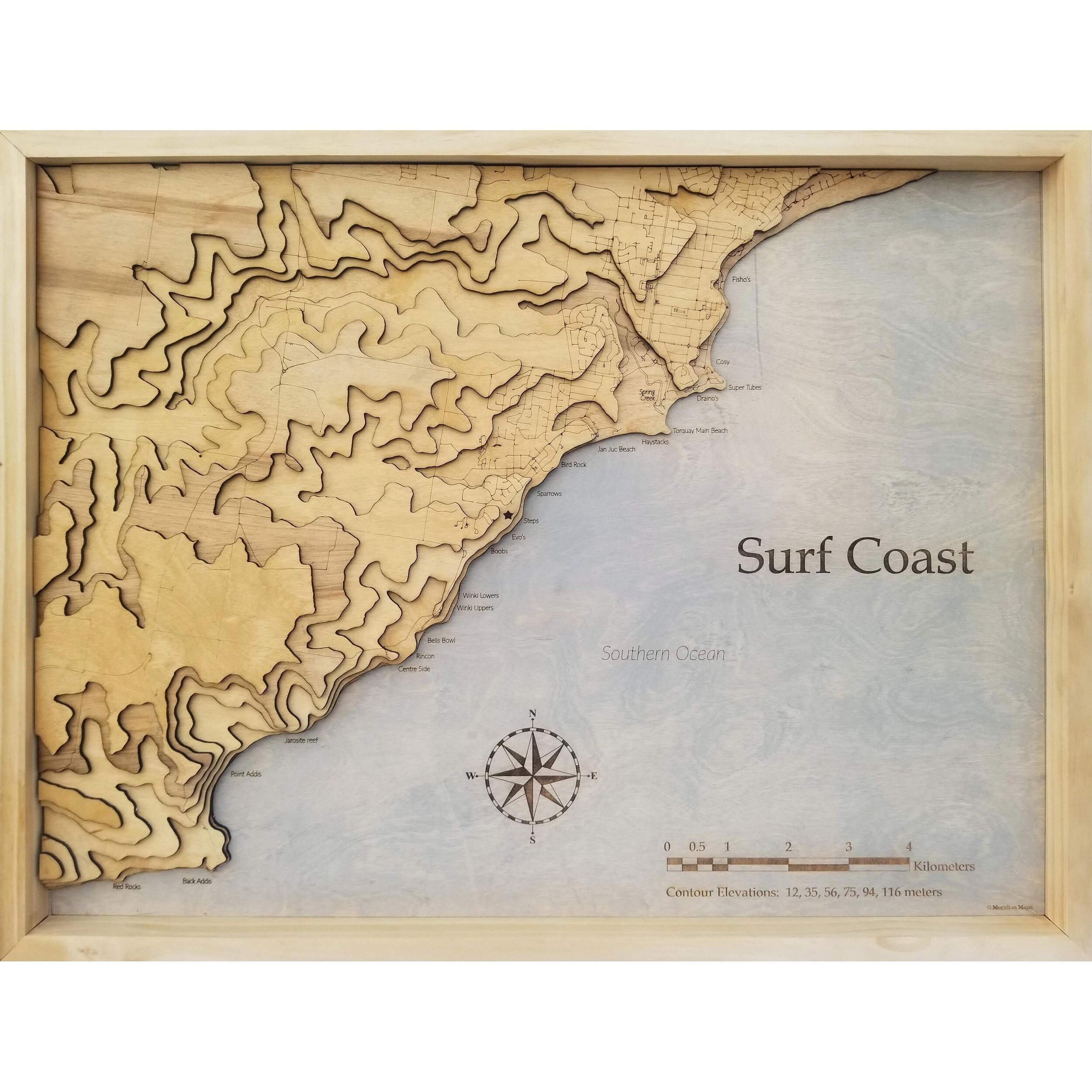 Torquay Surf Coast, Victoria, Australia Wood Map — Meridian Maps
