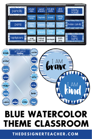 Calming Blue Watercolor Classroom Decor — The Designer Teacher