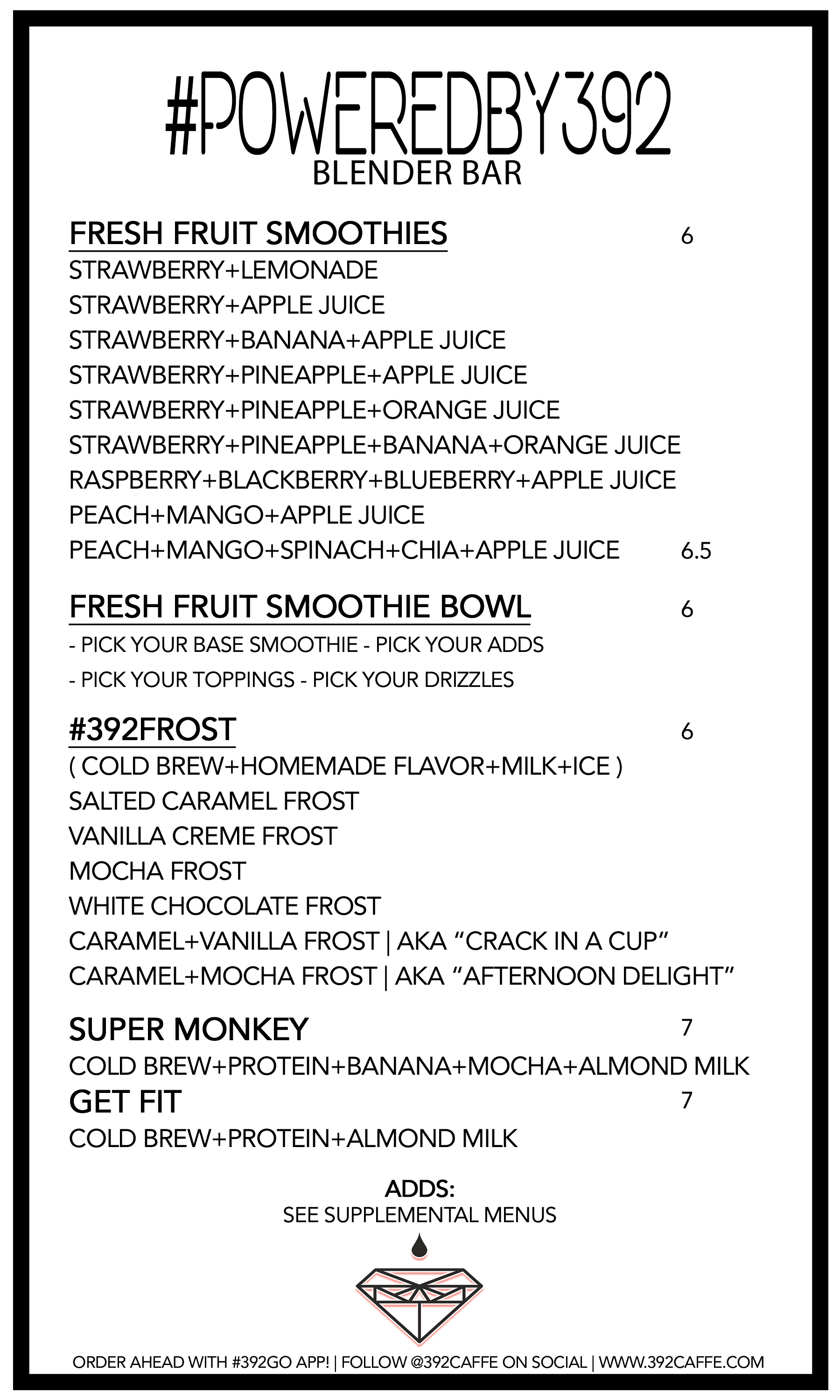 Current In-Shop Menu — @392Caffe